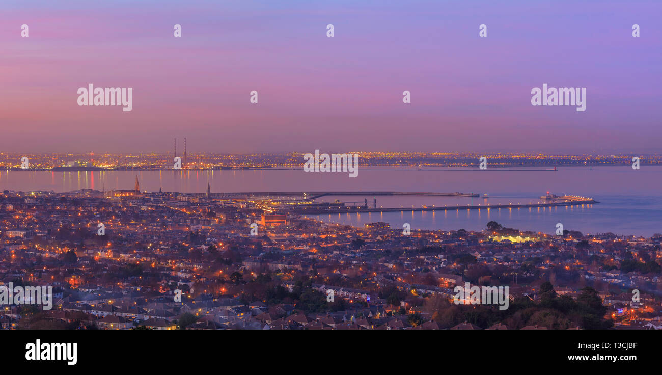 Nightfall over Dun Laoghaire and Dublin Bay, Ireland Stock Photo - Alamy