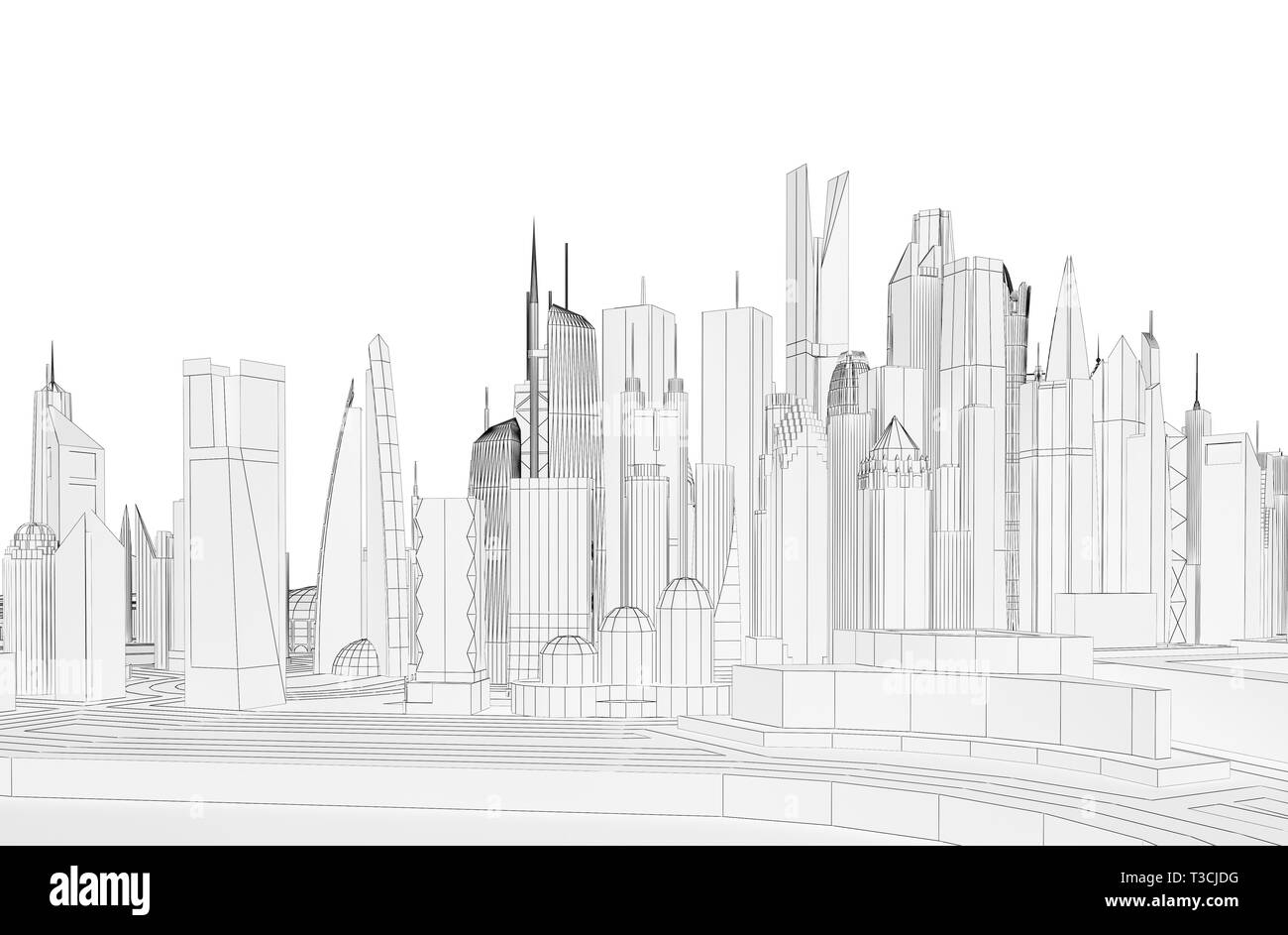 urban landscape in 3d contour lines. 3d rendering Stock Photo - Alamy