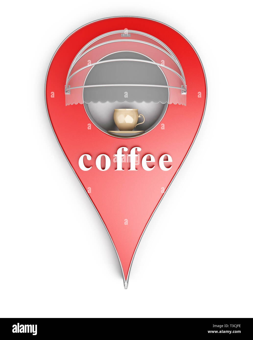 pin point coffee shop isolated on white. 3d rendering Stock Photo - Alamy