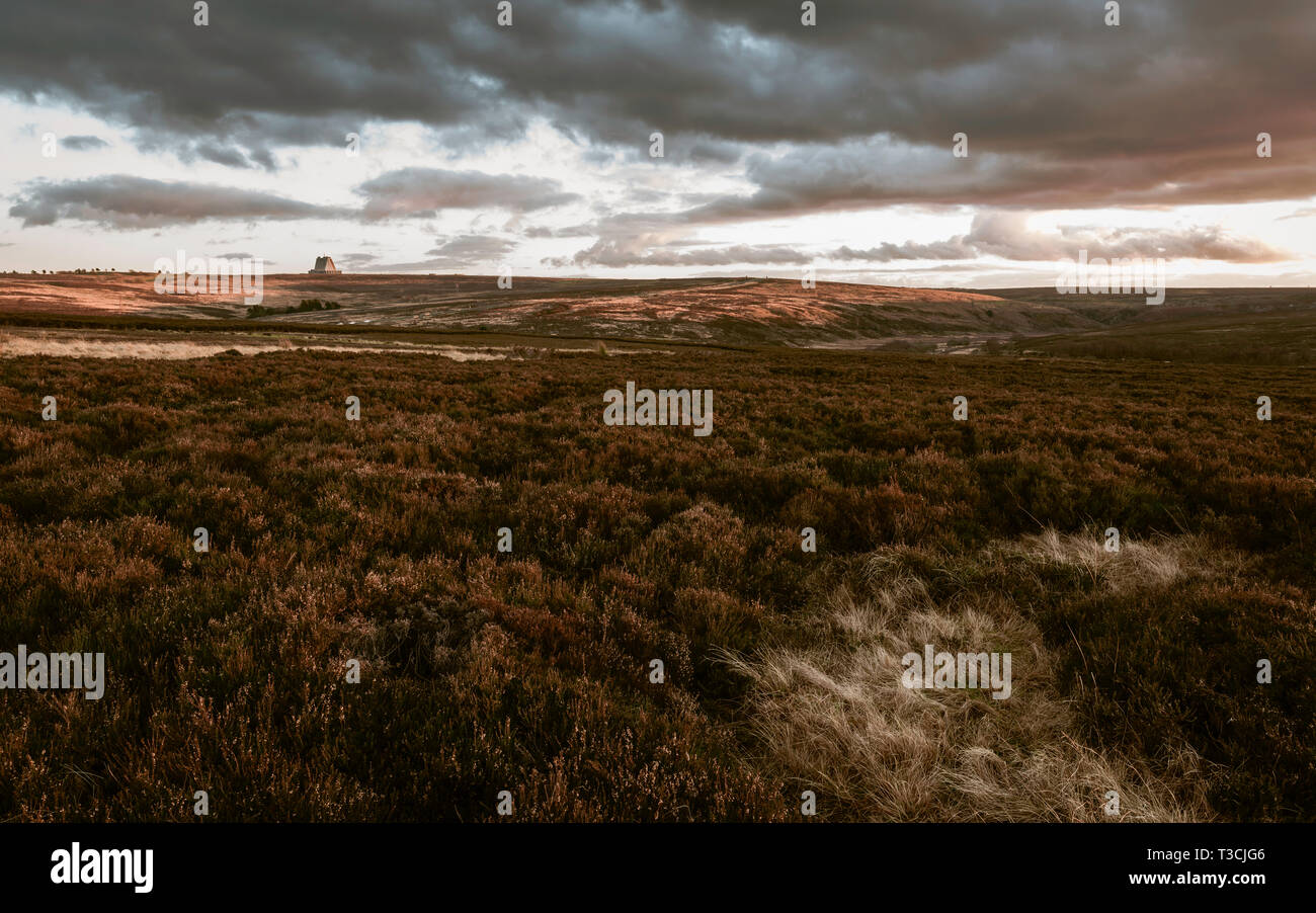 Dusk descends over the North York Moors casting warm glow over the ...