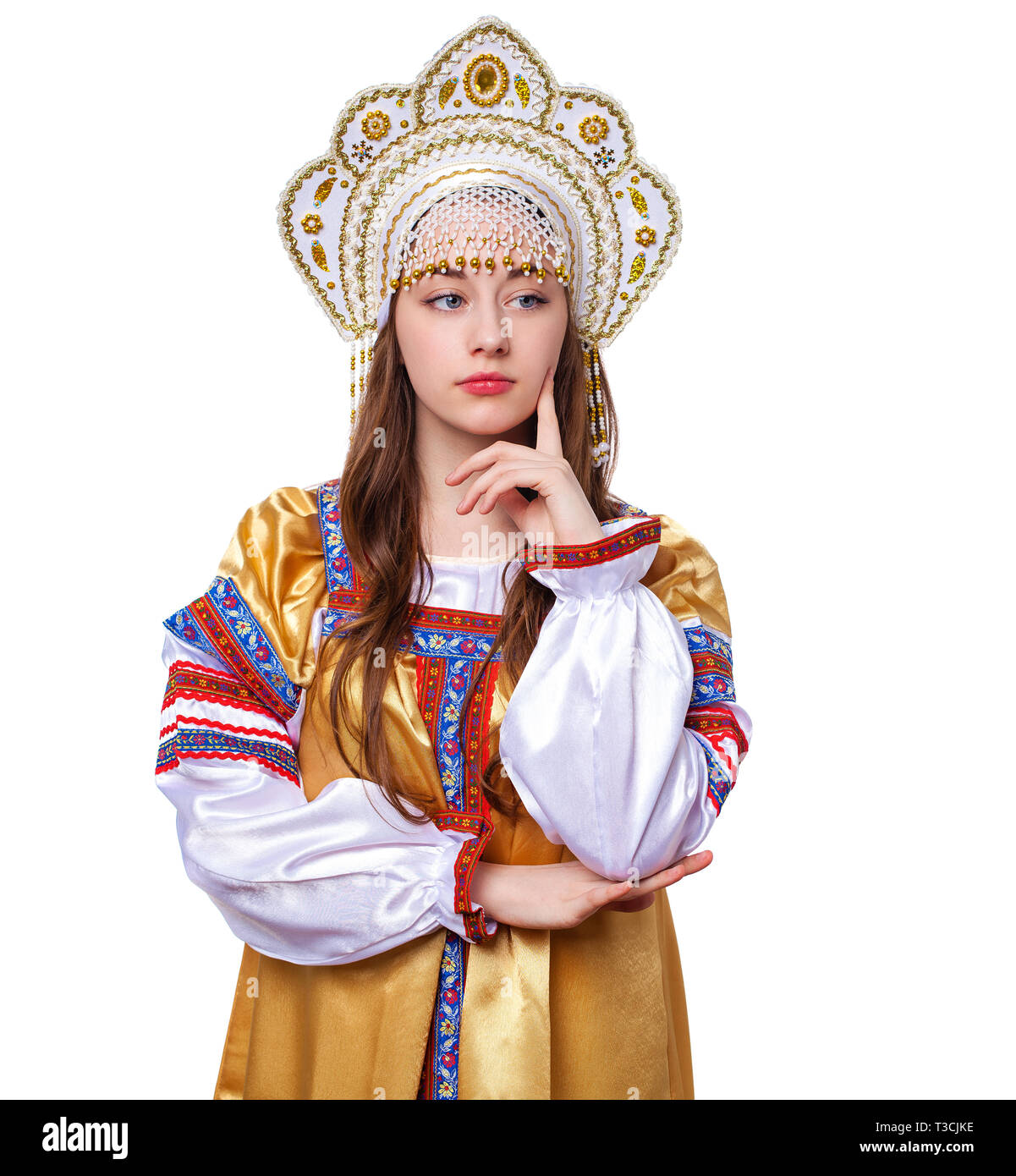 Traditional Russian Folk Costume Portrait Of A Young Beautiful Girl