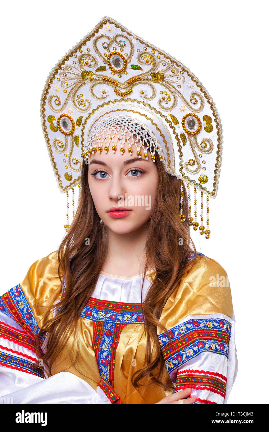 Traditional Russian Folk Costume Portrait Of A Young Beautiful Girl