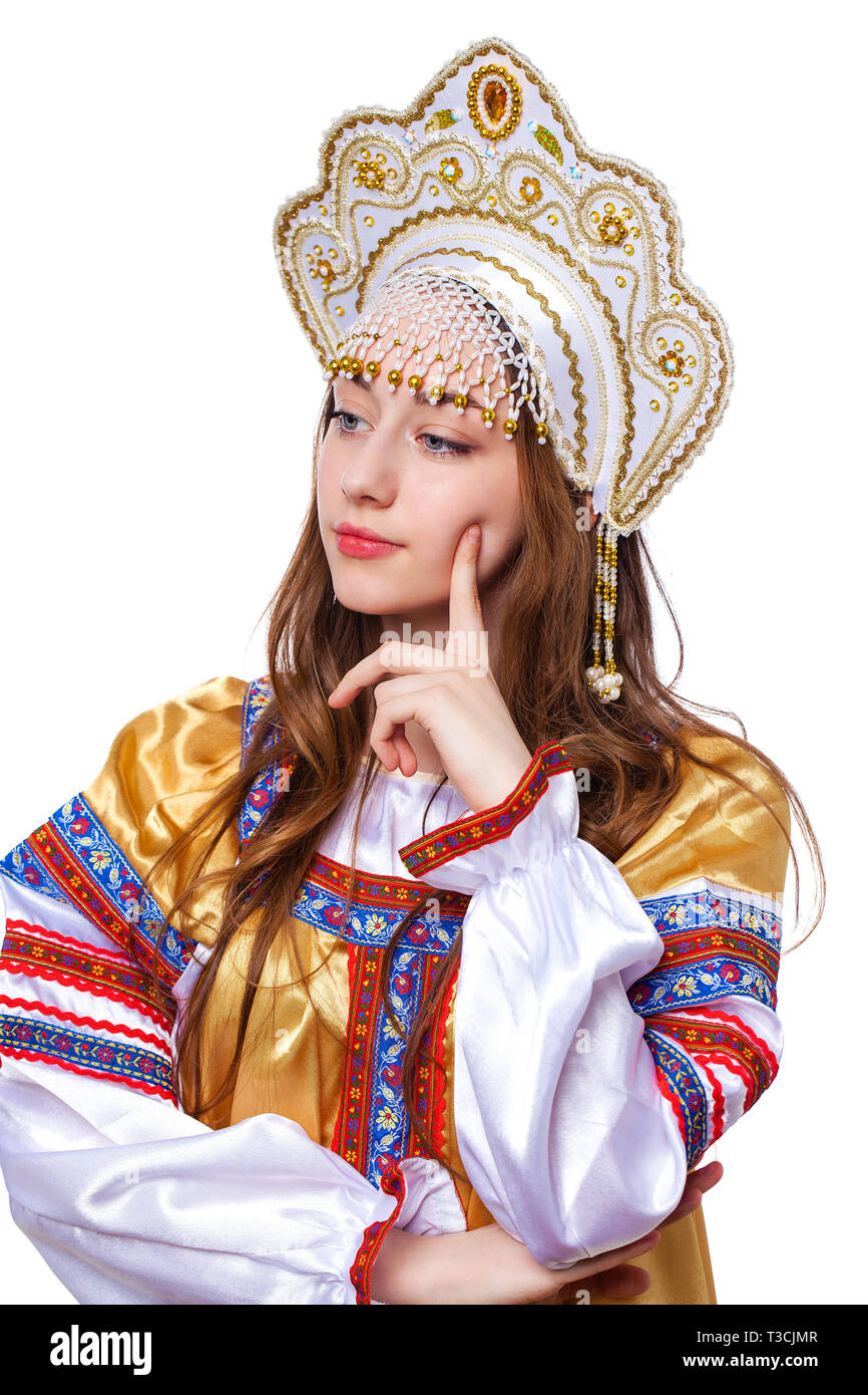 Traditional Russian Folk Costume Portrait Of A Young Beautiful Girl