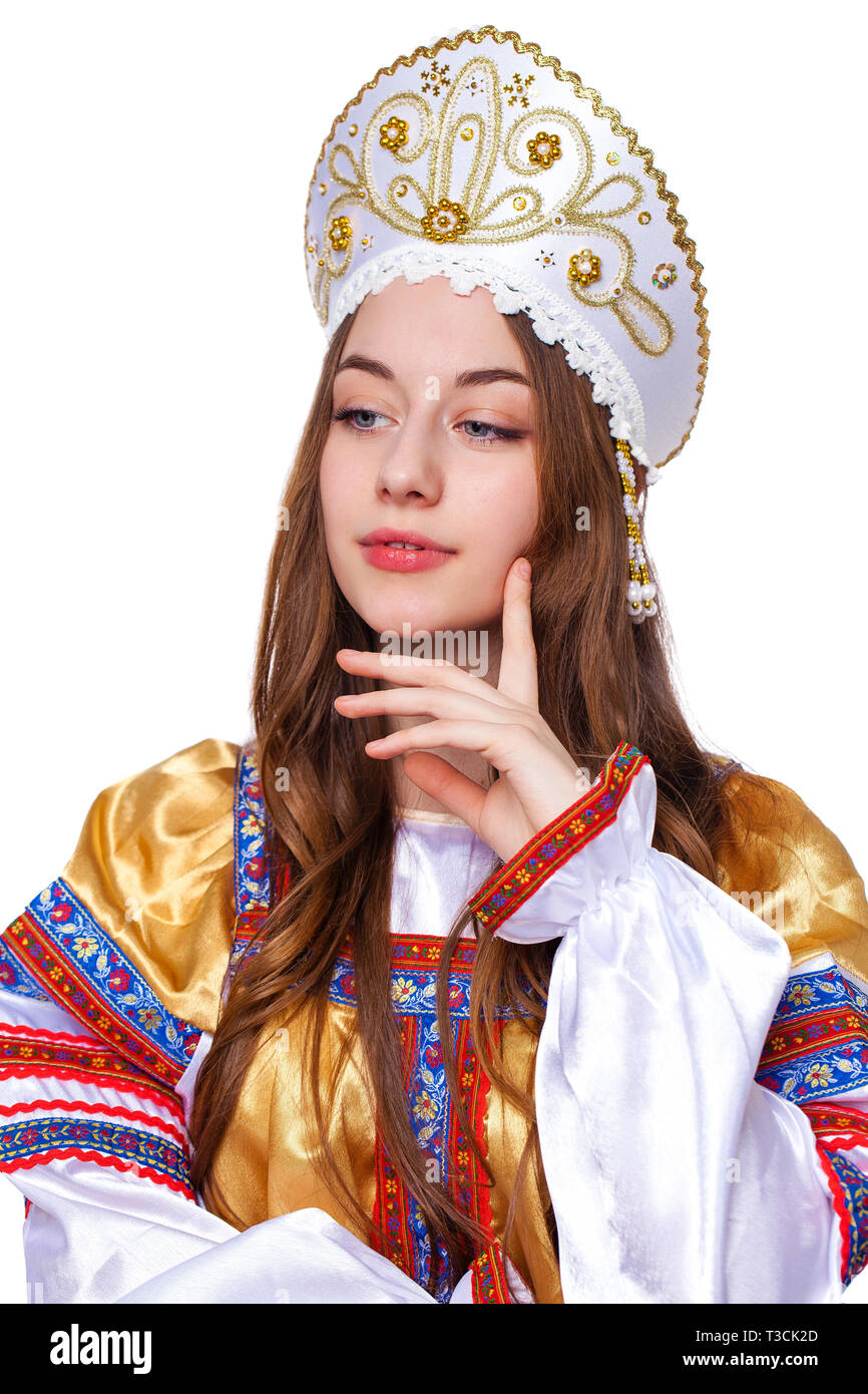 Traditional Russian Folk Costume Portrait Of A Young Beautiful Girl
