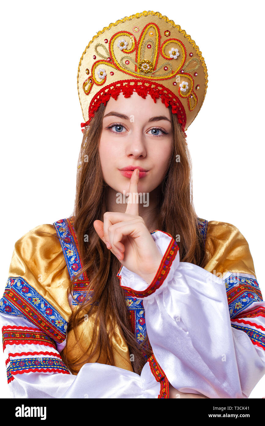 Traditional Russian Folk Costume Portrait Of A Young Beautiful Girl