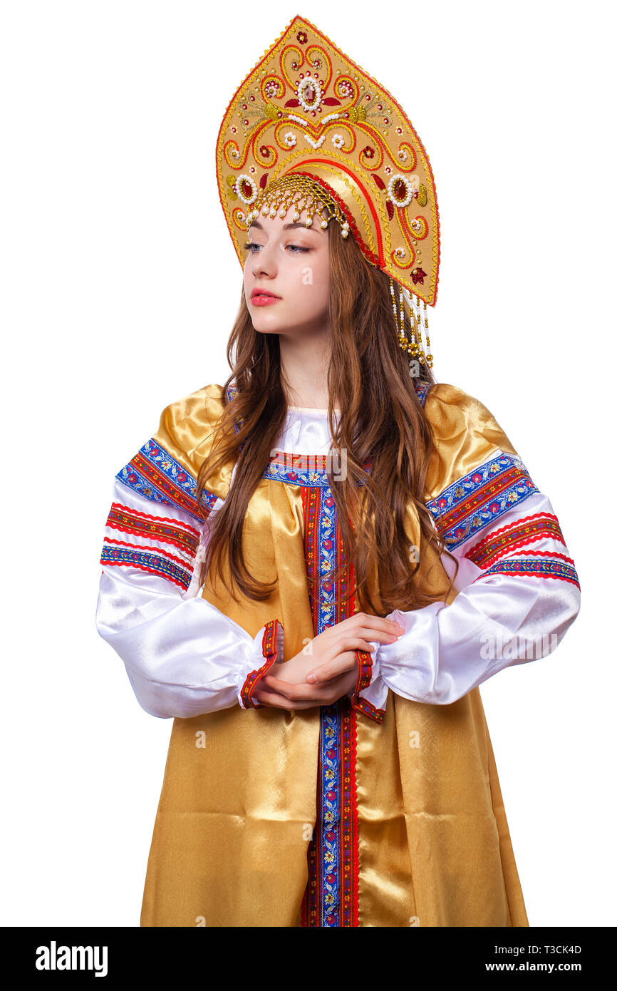 Traditional Russian Folk Costume Portrait Of A Young Beautiful Girl
