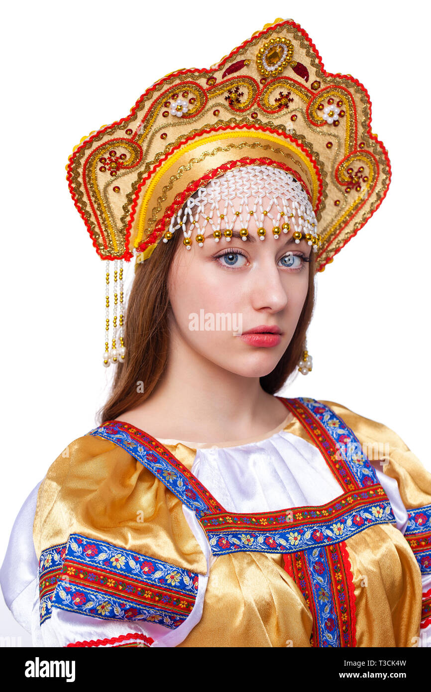 Traditional Russian Folk Costume Portrait Of A Young Beautiful Girl