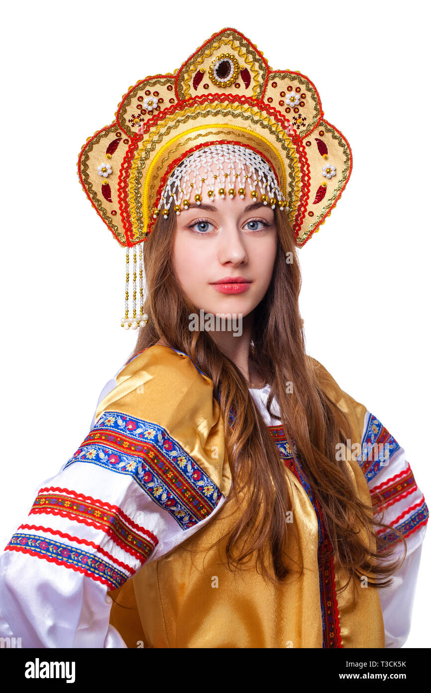 Traditional Russian Folk Costume Portrait Of A Young Beautiful Girl