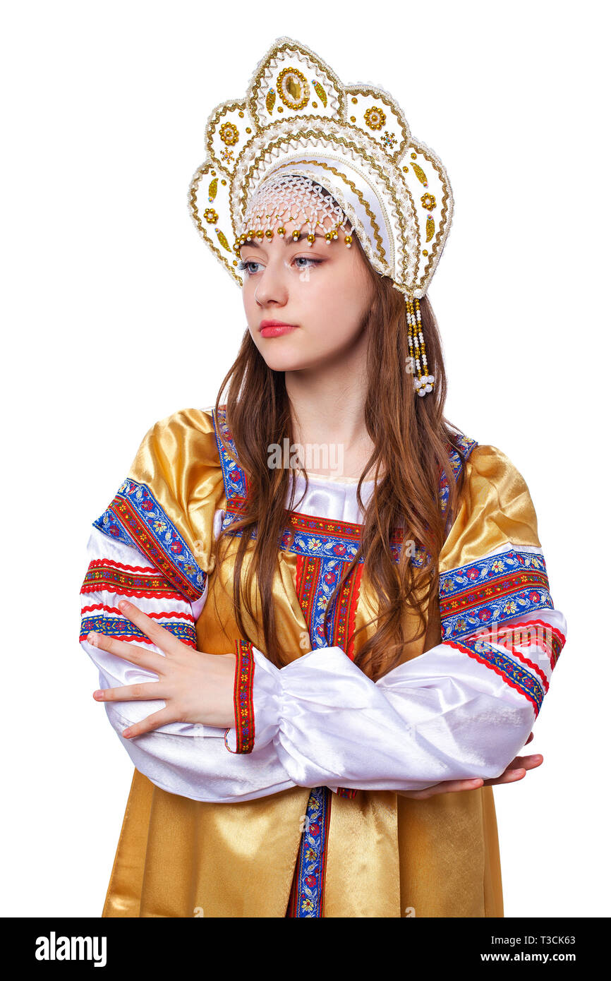Traditional Russian Folk Costume Portrait Of A Young Beautiful Girl