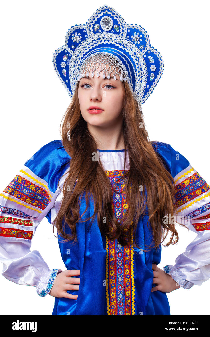 Traditional Russian Folk Costume Portrait Of A Young Beautiful Girl