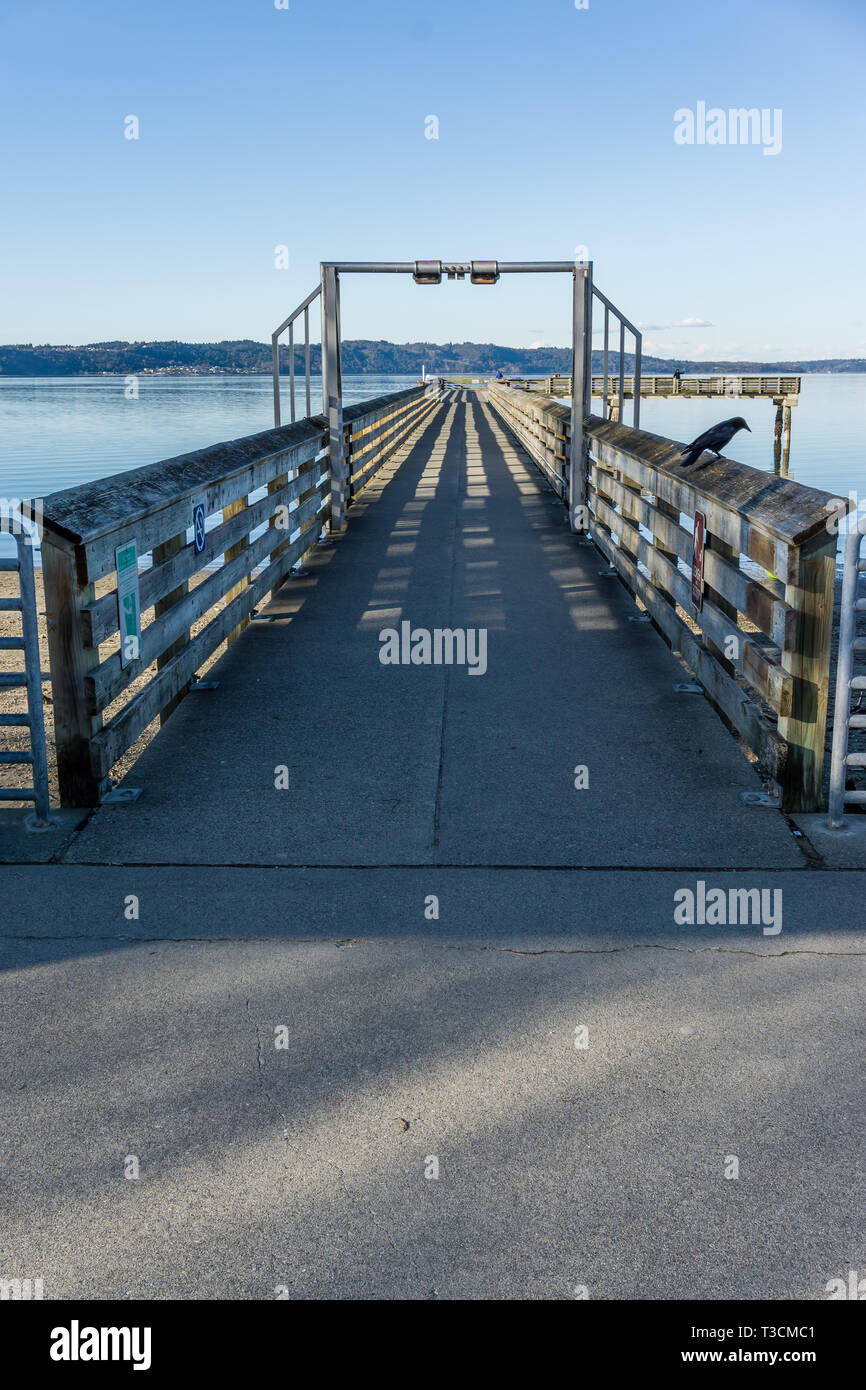 A view of a pier on the Puget Sound in Dash Point, Washington Stock ...