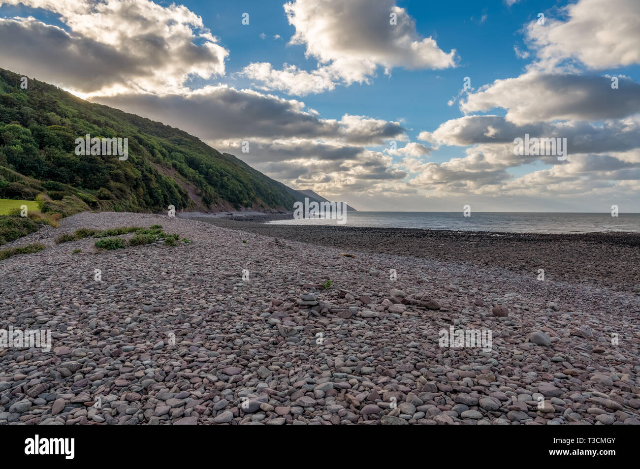 View from the pebble beach in Porlock Weir, Somerset, England, UK ...