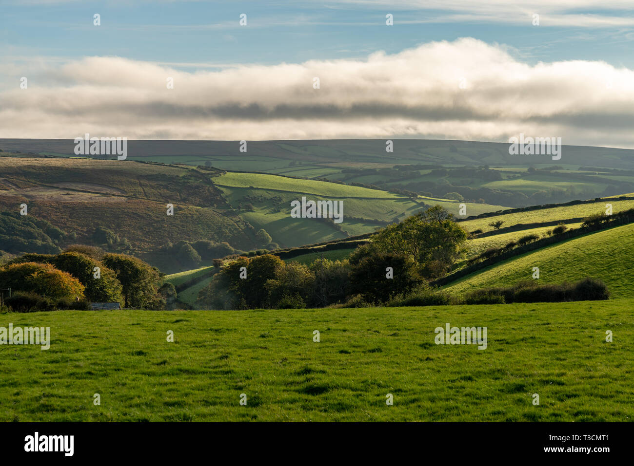 Landscape in the Exmoor National Park near Malmsmead, Devon, England ...