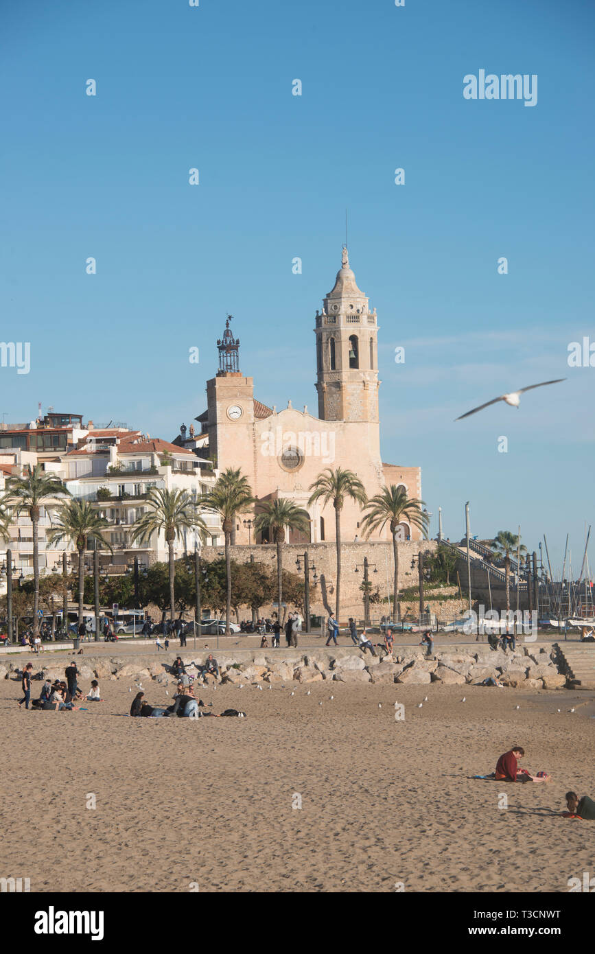 Iglesia de San Bartolomé y Santa Tecla - church in Sitges Stock Photo ...