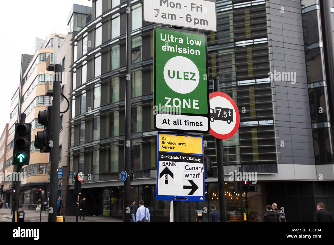 Sign for the new Ultra Low Emission Zone, also known as ULEZ on April 8 ...