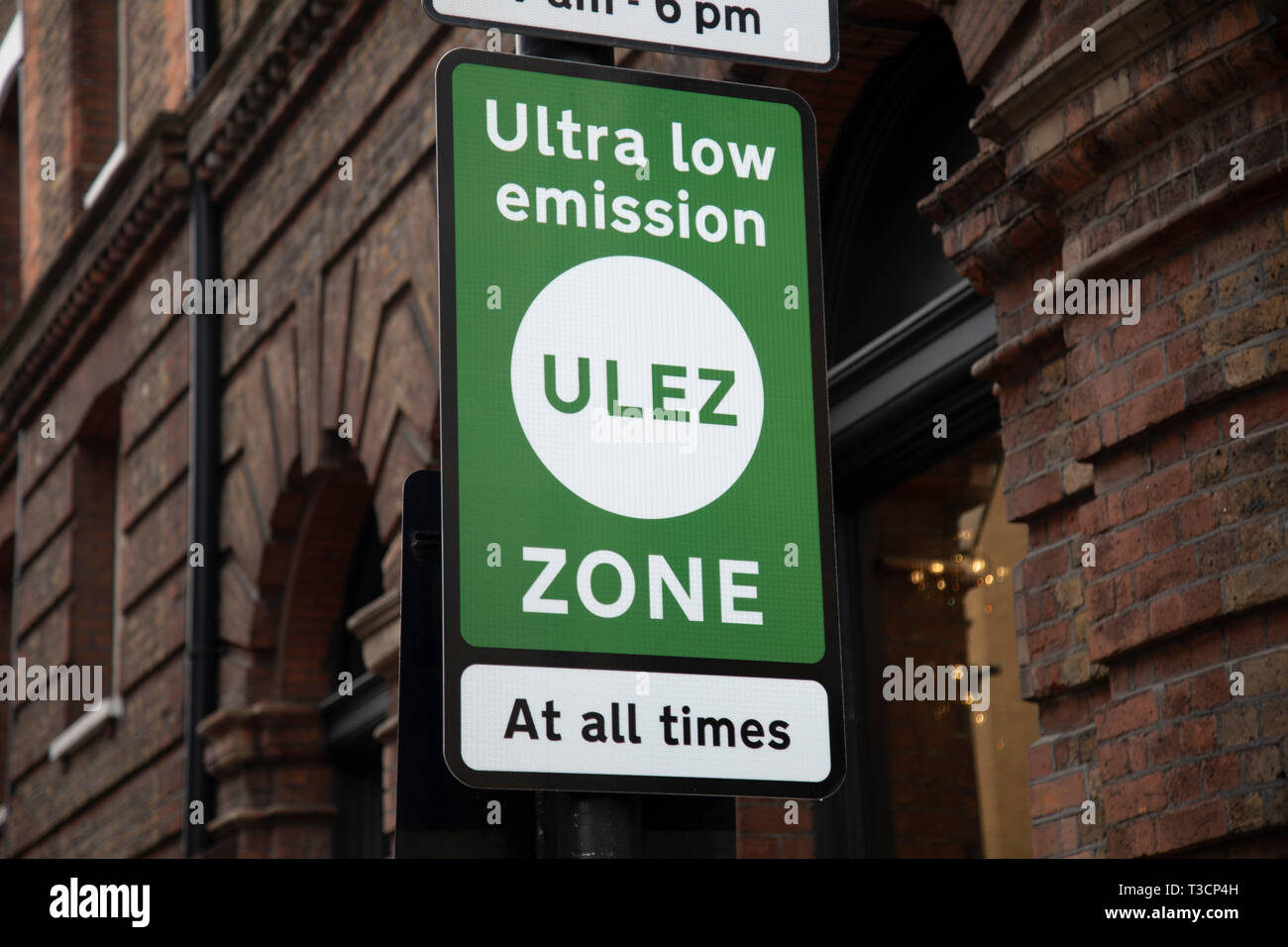 Sign for the new Ultra Low Emission Zone, also known as ULEZ on April 8 ...