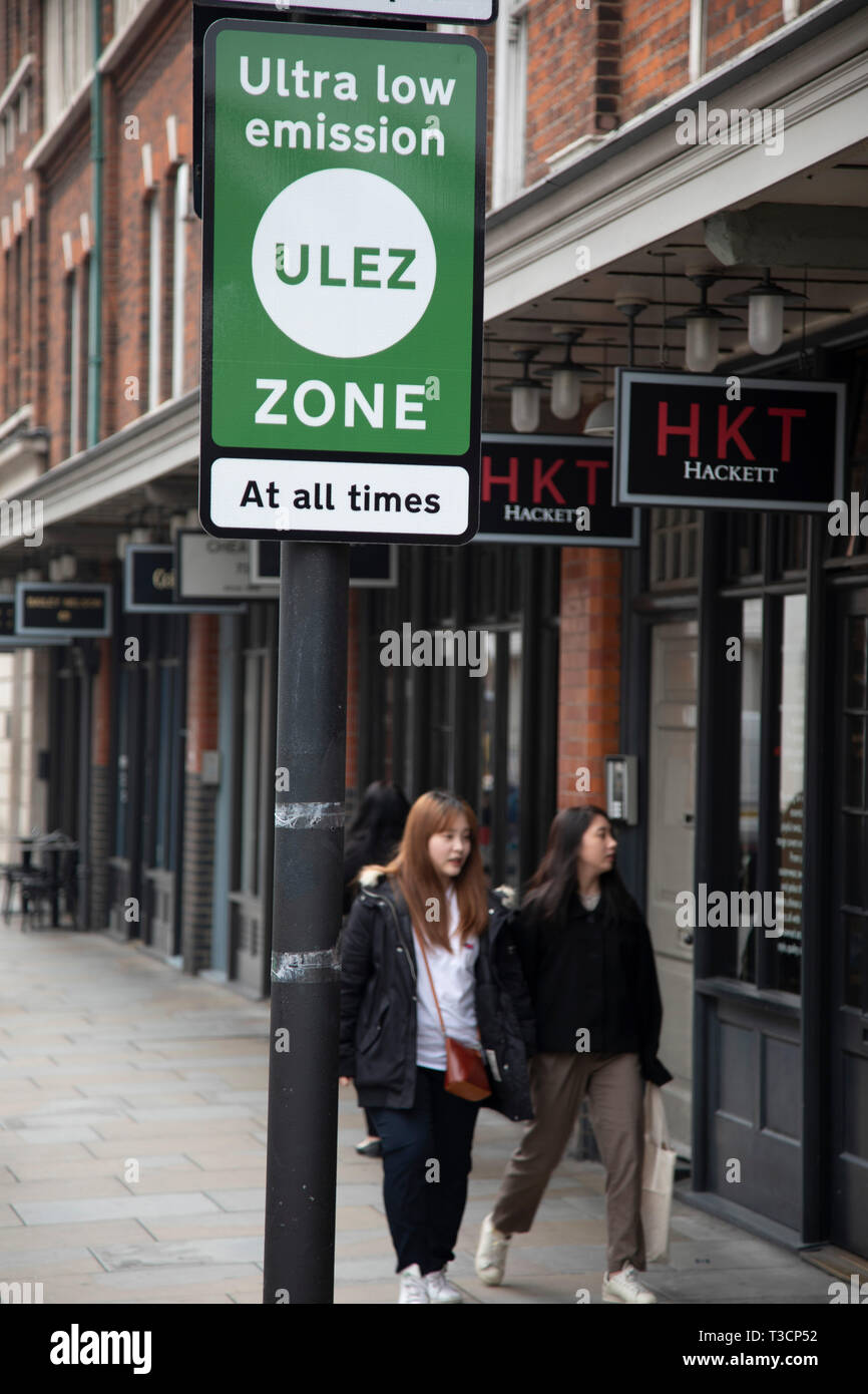 Sign for the new Ultra Low Emission Zone, also known as ULEZ on April 8 ...