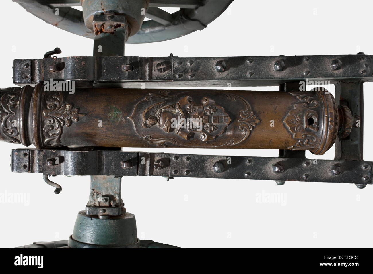 A model cannon, German, 17th century. Bronze barrel with a smooth bore ...