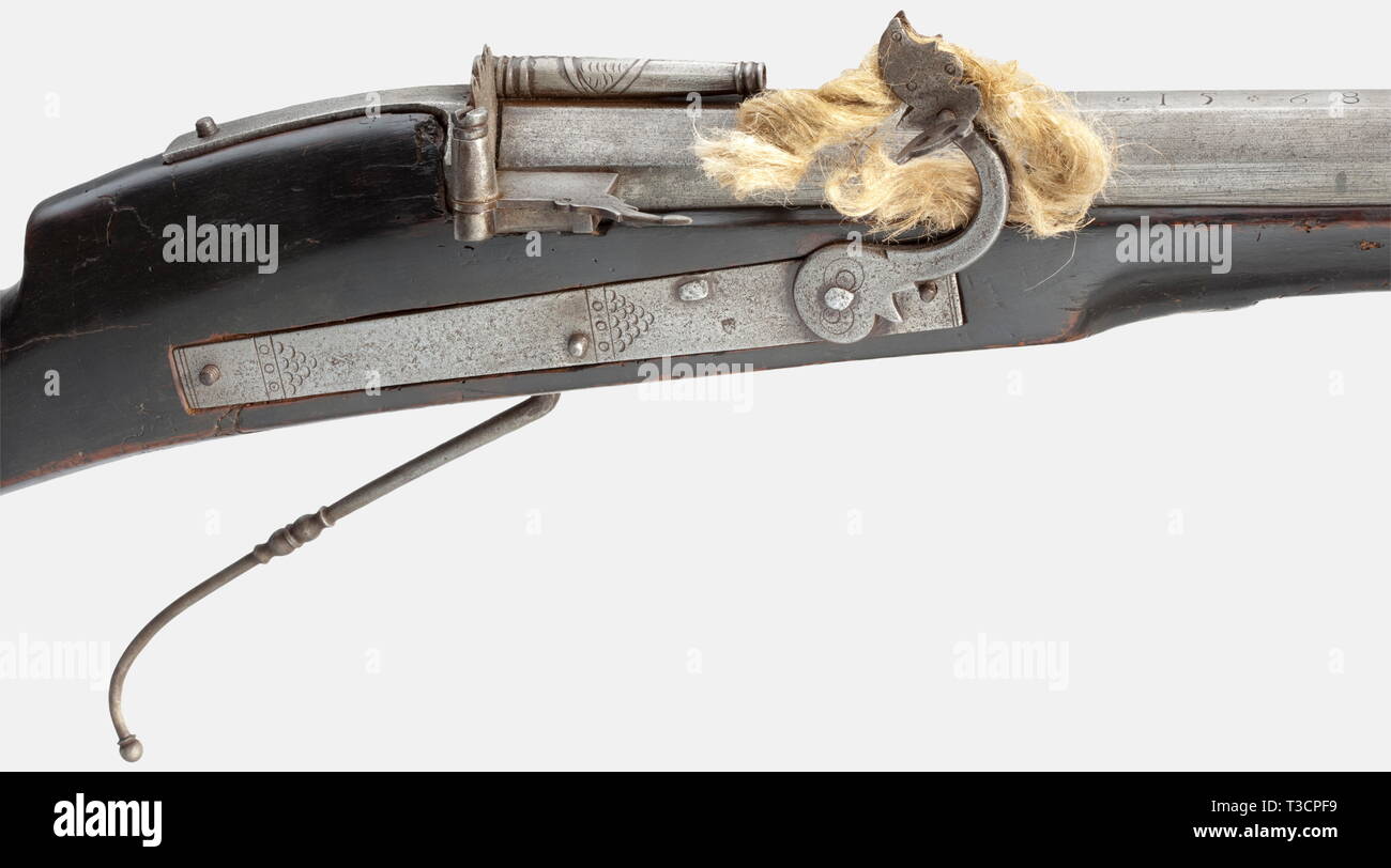 An early matchlock musket with musket rest, Nuremberg, dated 1568 ...