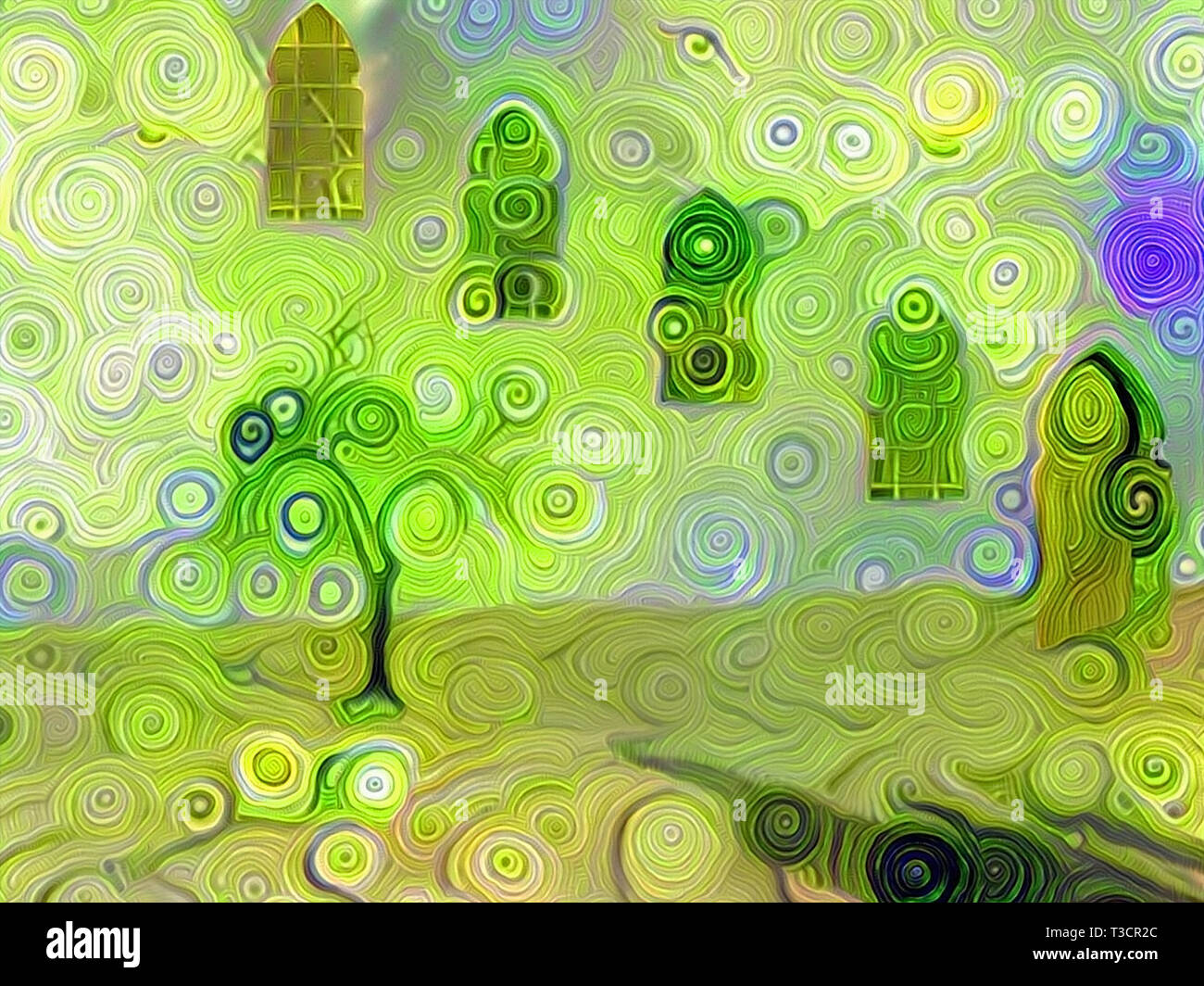 Abstract painting in green colors. Ancient windows Stock Photo - Alamy