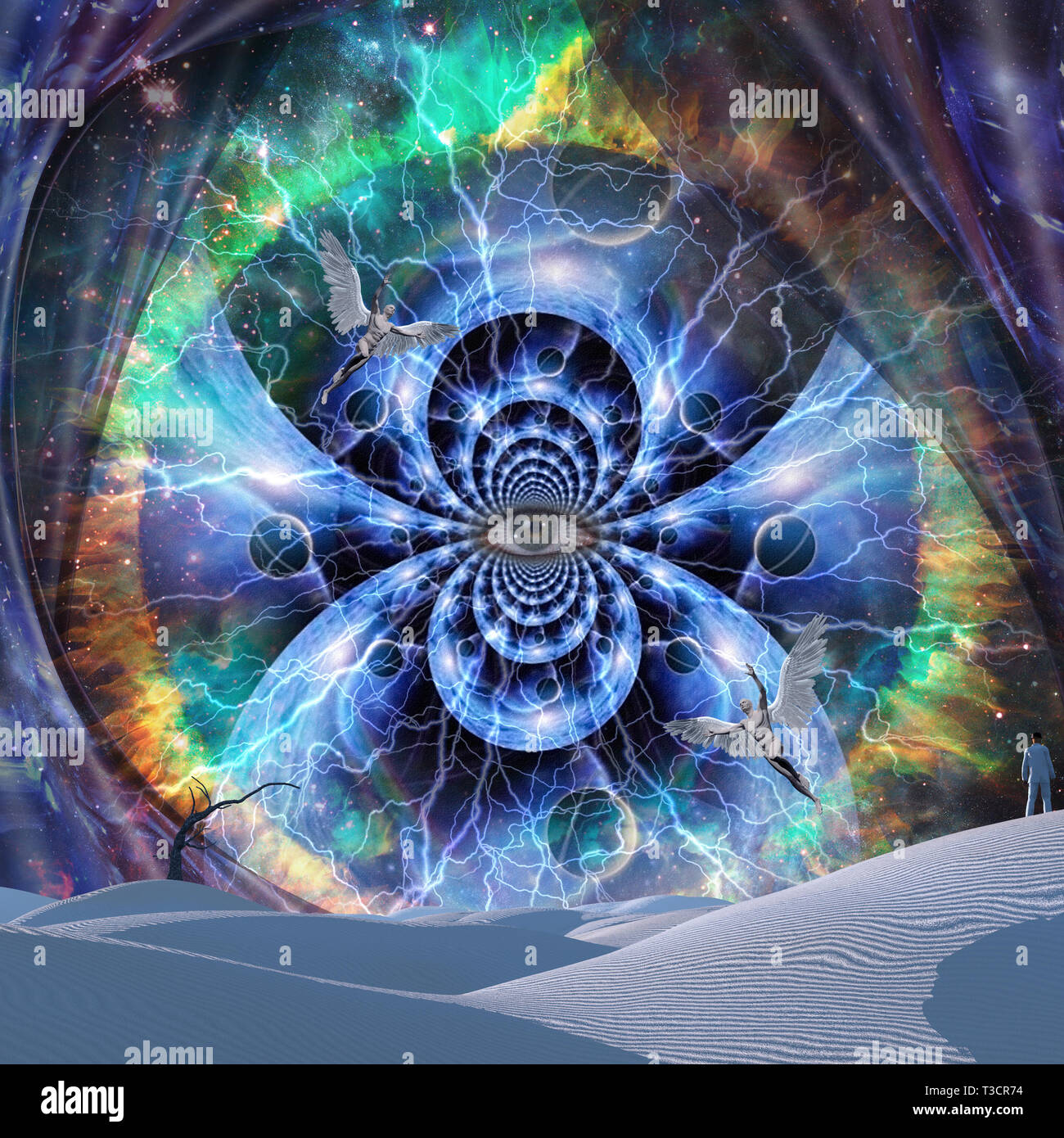 The Eye of Universe. Angels in vivid space. Lonely man in surreal ...