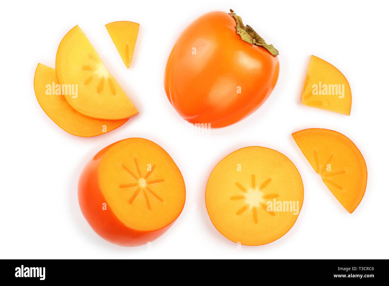 persimmon fruit isolated on white background. Top view. Flat lay ...