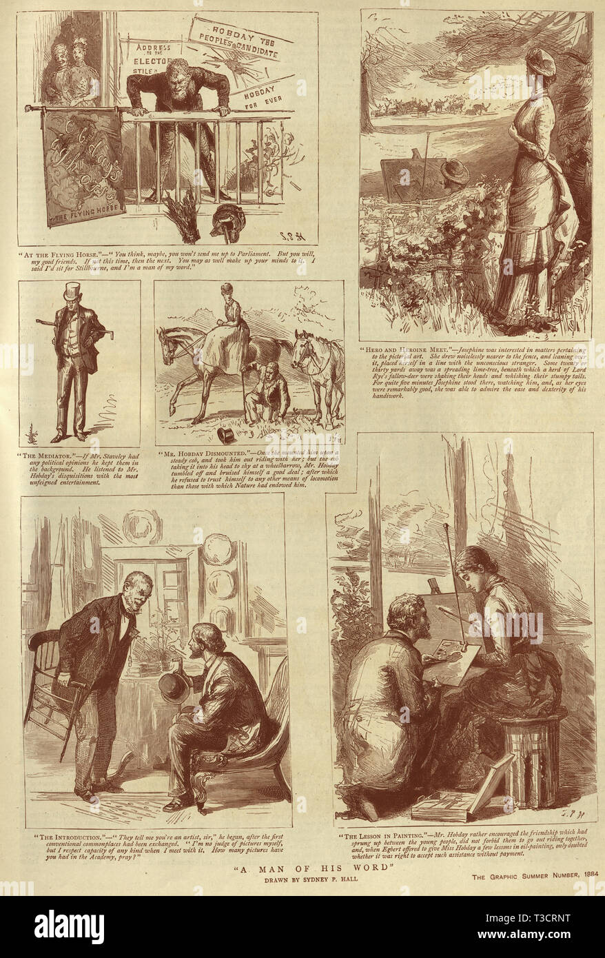 Vintage engraving of a Victorian illustrated story, A man of his word ...