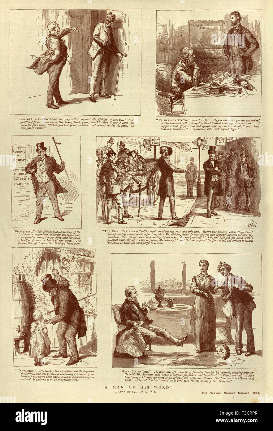 Vintage engraving of a Victorian illustrated story, A man of his word ...