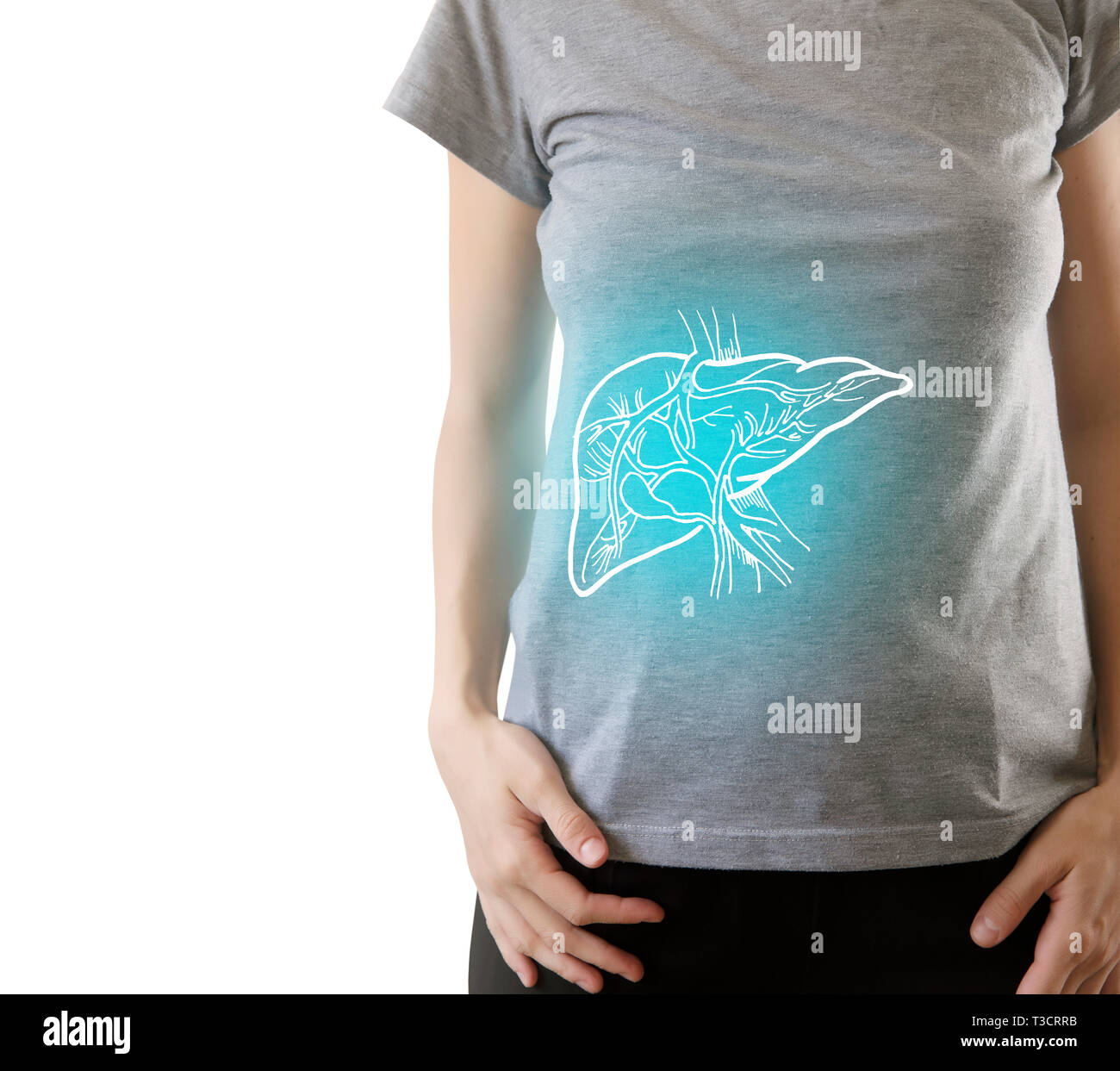 Digital composite of highlighted blue healthy liver of woman Stock ...