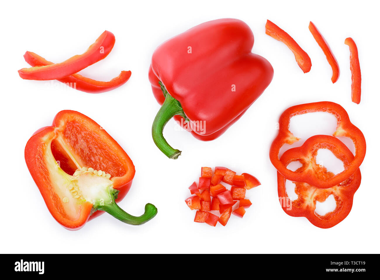 red sweet bell pepper isolated on white background. Top view. Flat lay ...