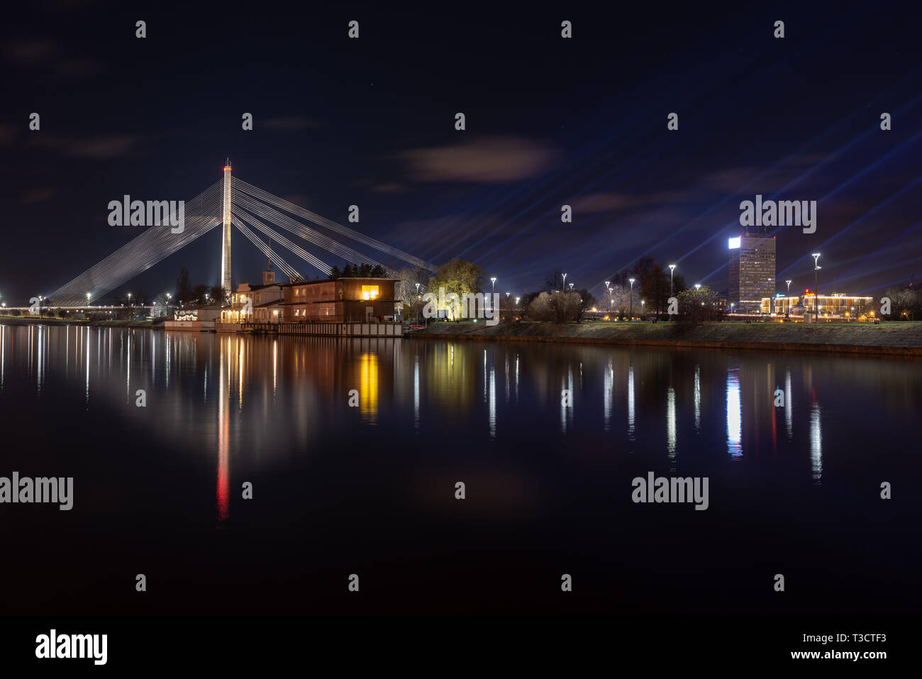 night street lights in Riga, Latvia. lines from cars and bridges Stock ...