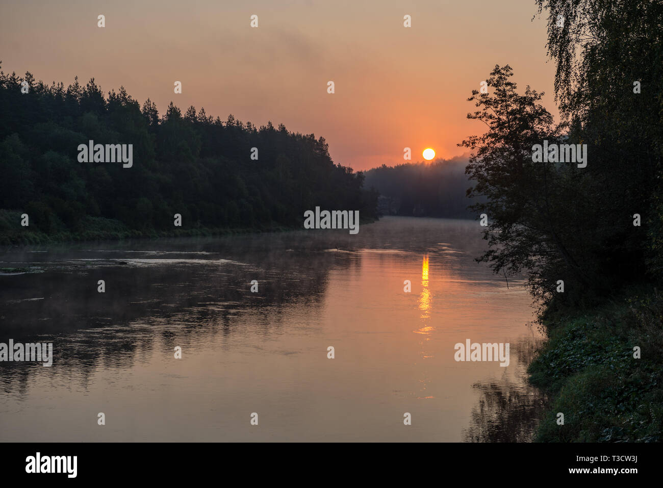 colorful sunset on the river on summer night Stock Photo - Alamy