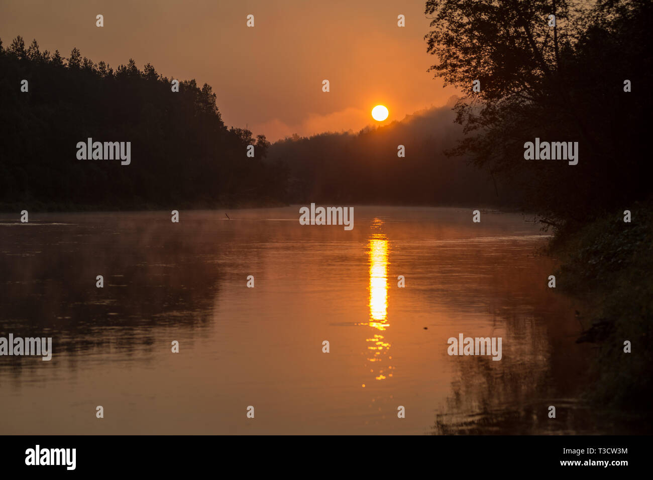 colorful sunset on the river on summer night Stock Photo - Alamy