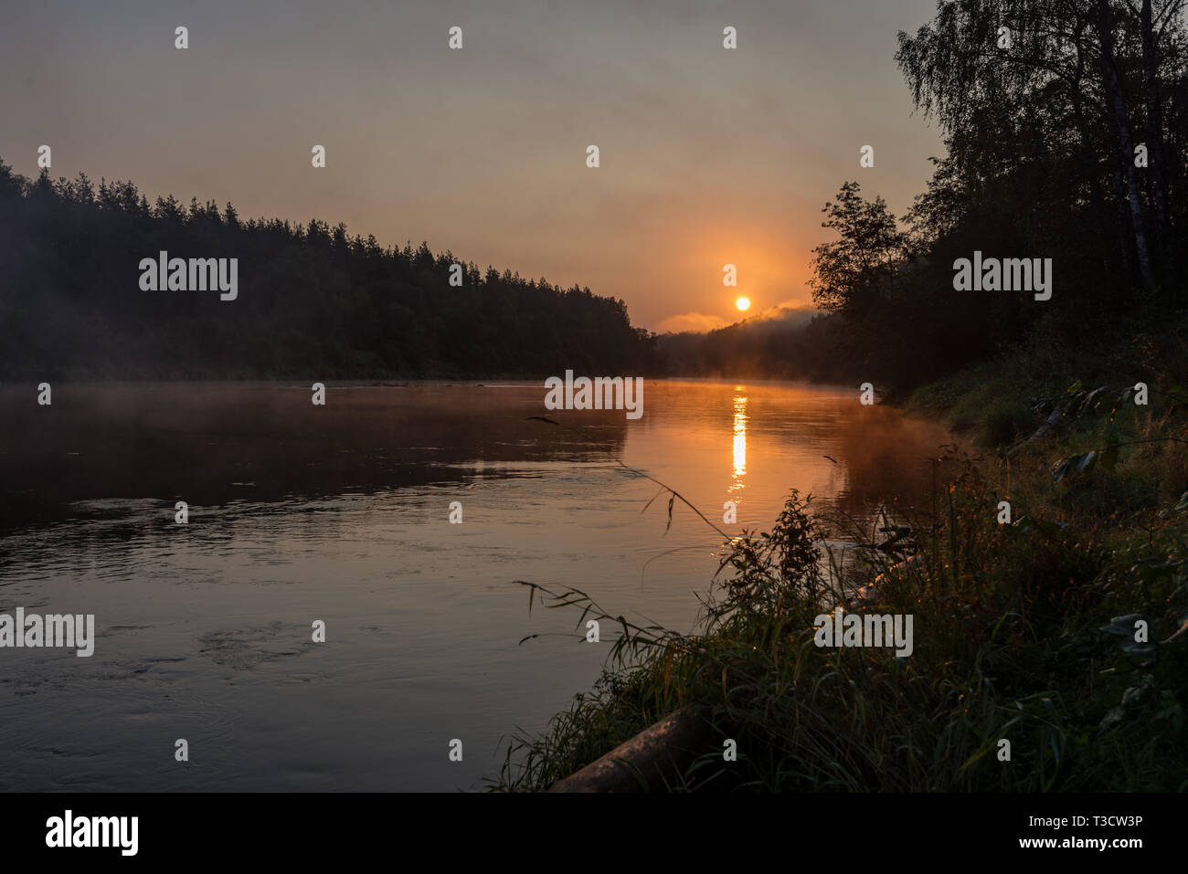 colorful sunset on the river on summer night Stock Photo - Alamy