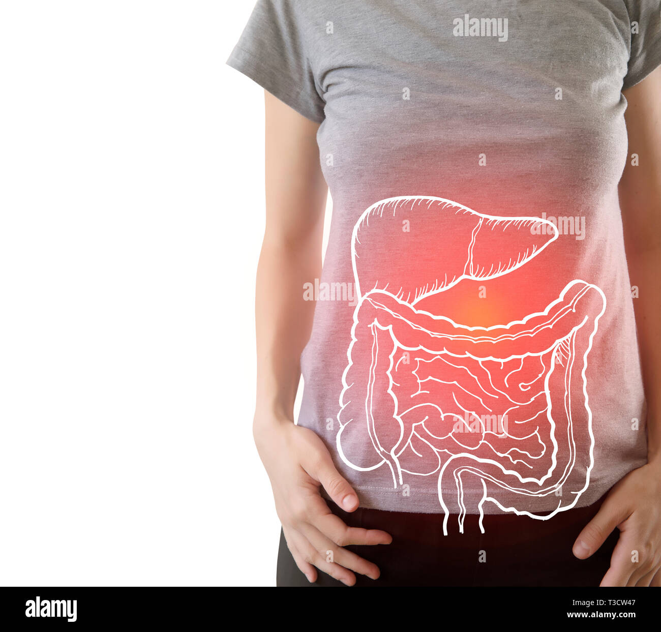 digital composite of highlighted red internal organs suffering from ...