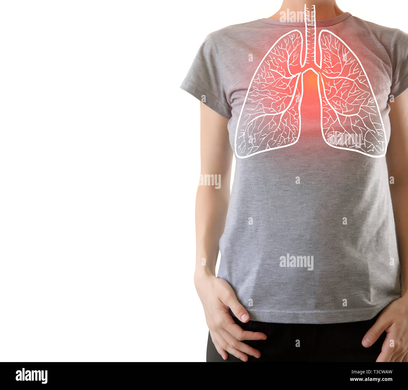 composite image of highlighted red injured lungs / internal organ ...