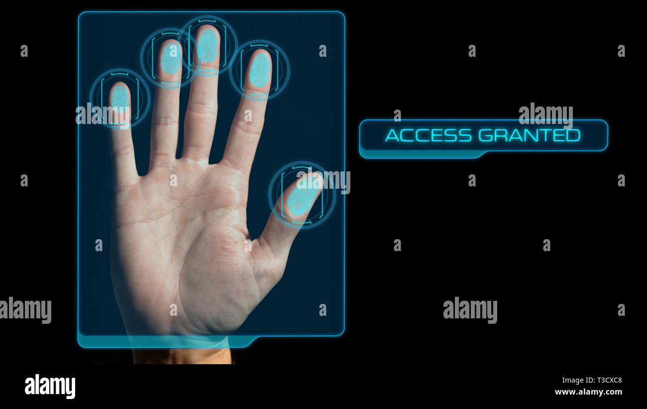 Handprint Computer Security Scan Access Granted Stock Photo - Alamy