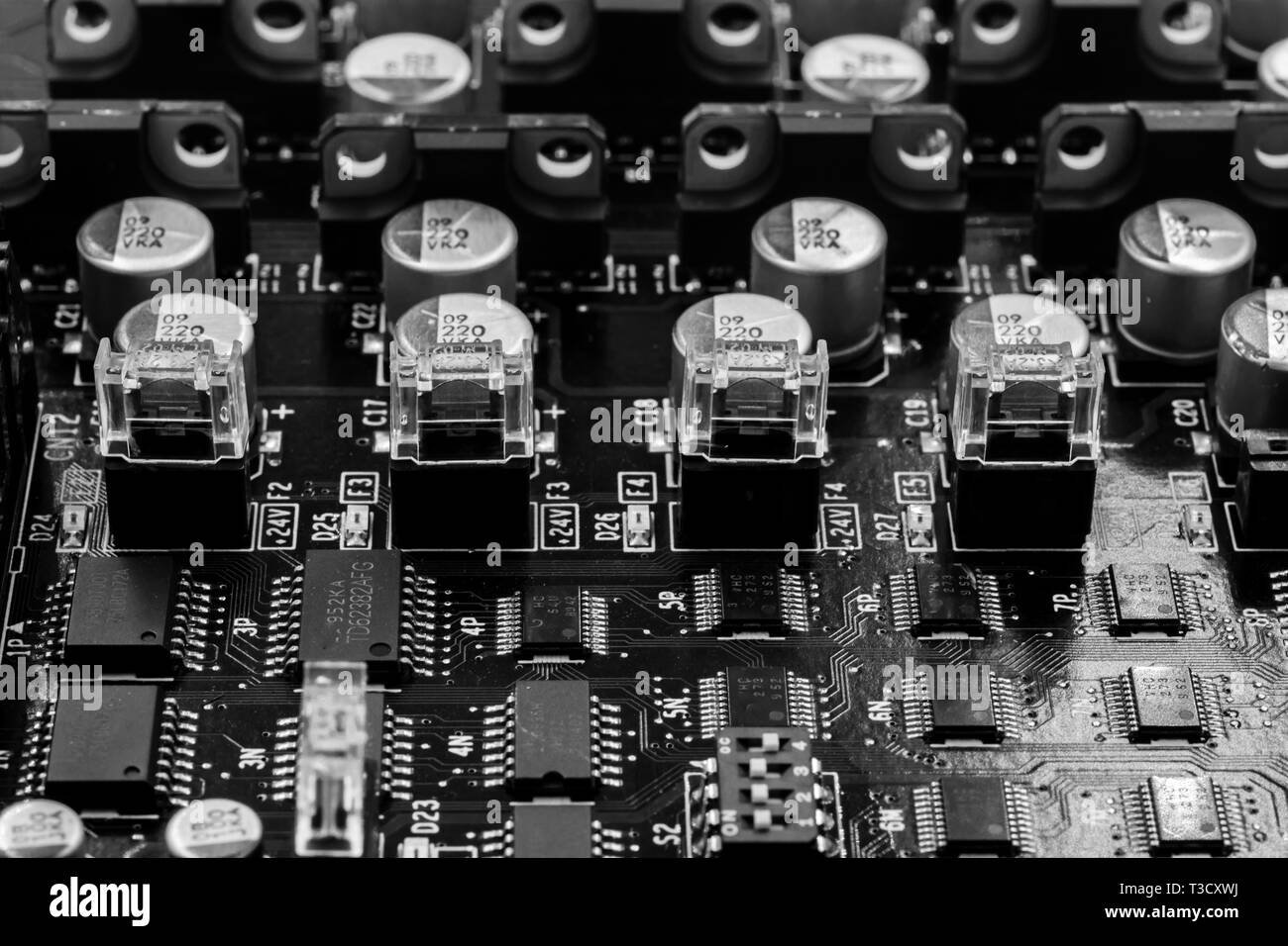 Computer mother board components showing close up of tiny parts in ...