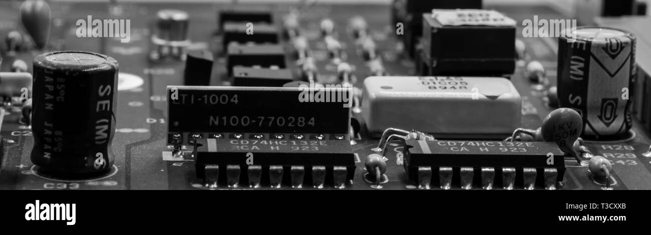 Computer mother board components showing close up of tiny parts in ...