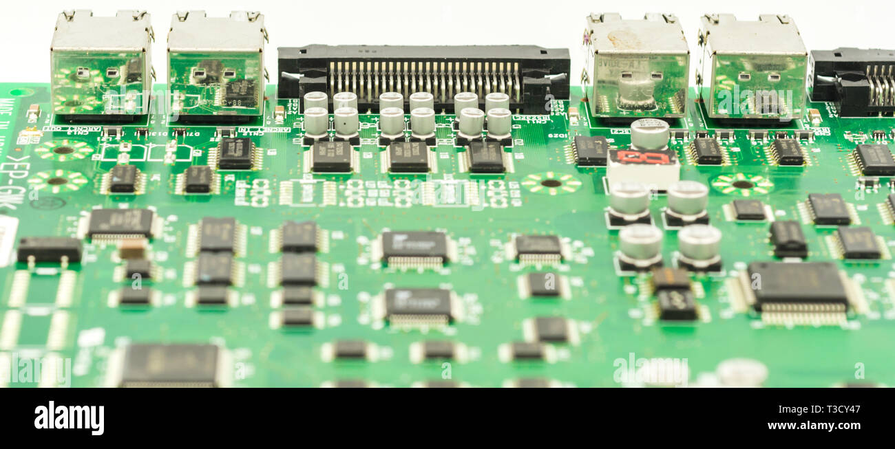Computer mother board components showing close up of tiny parts in ...