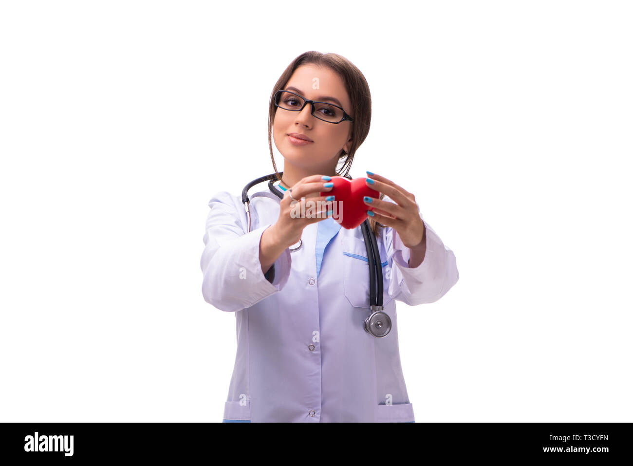 Young female doctor cardiologist isolated on white Stock Photo - Alamy