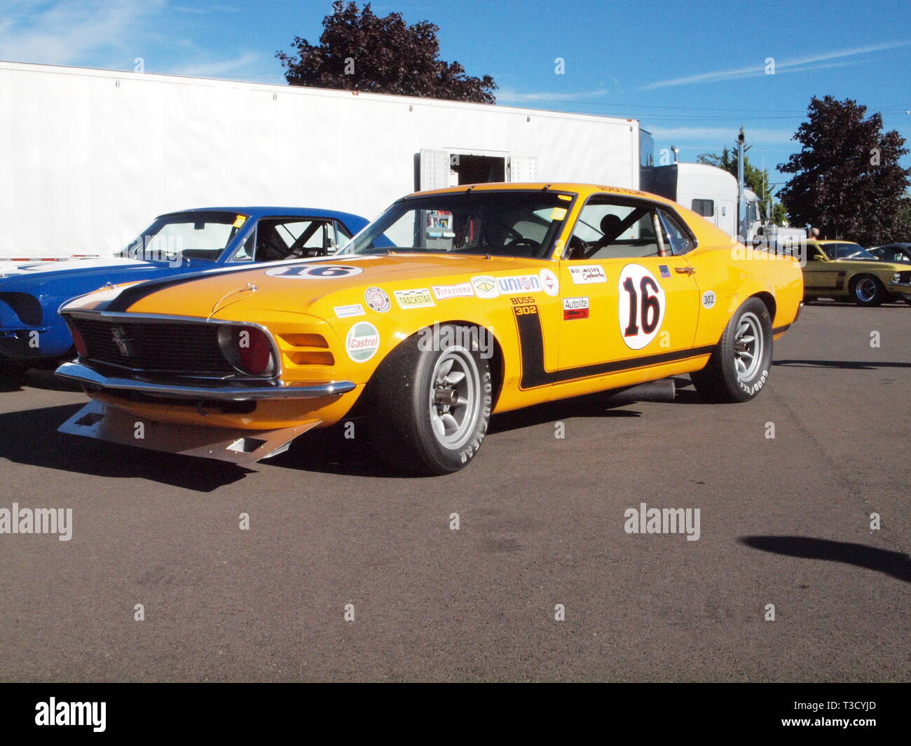 Orange Ford Mustang Trans-Am race car at Watkins Glen, NY historic ...