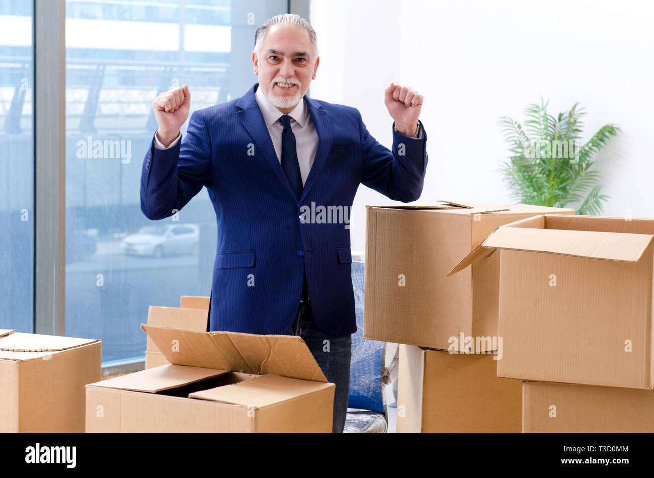 Aged businessman moving to new workplace Stock Photo - Alamy