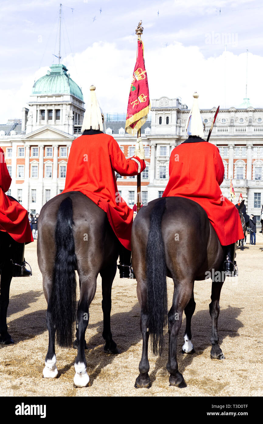 Queens Life Guards holding the household flag on Horse guards Parade ...