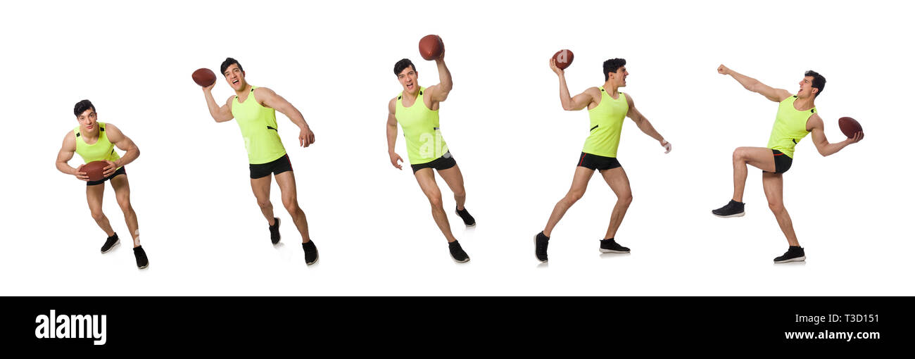 Man playing american football isolated on white Stock Photo - Alamy