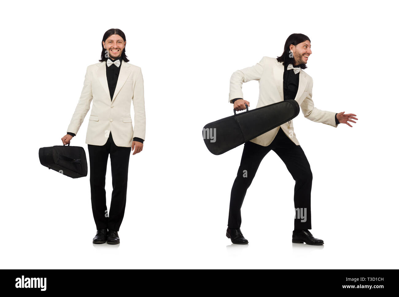 Man with violin case on whtie Stock Photo - Alamy