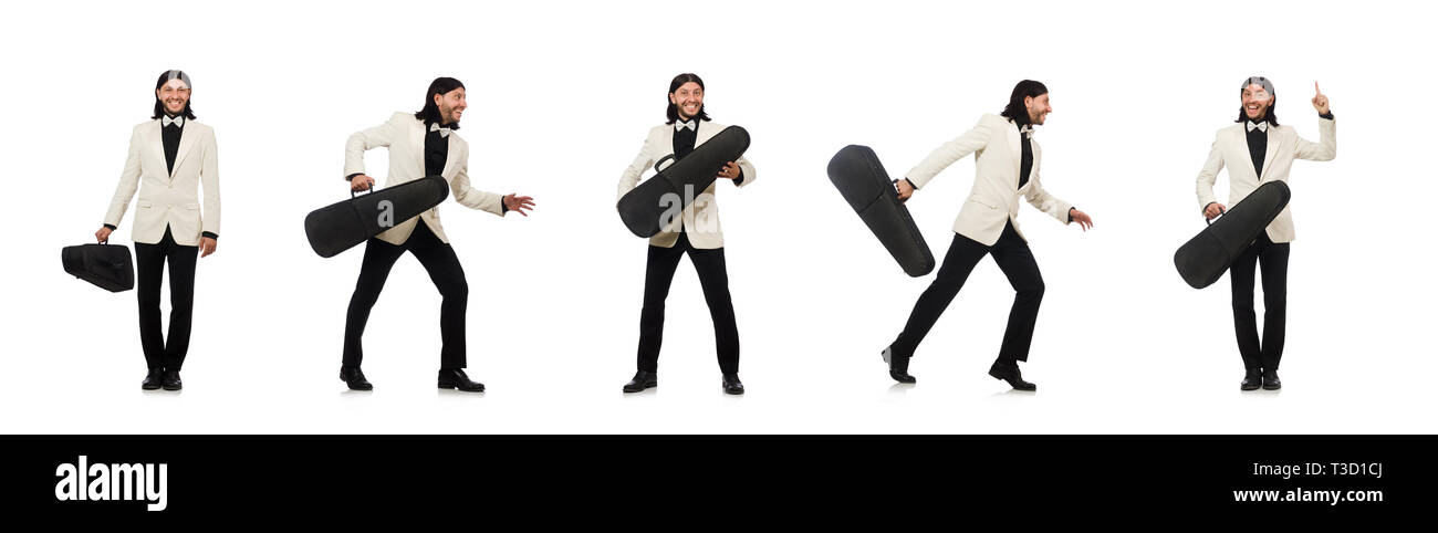 Man with violin case on whtie Stock Photo - Alamy