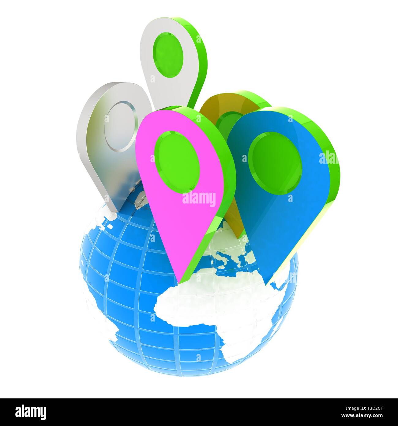 Planet Earth and map pins icon. Earth globe and colorful map labels ...