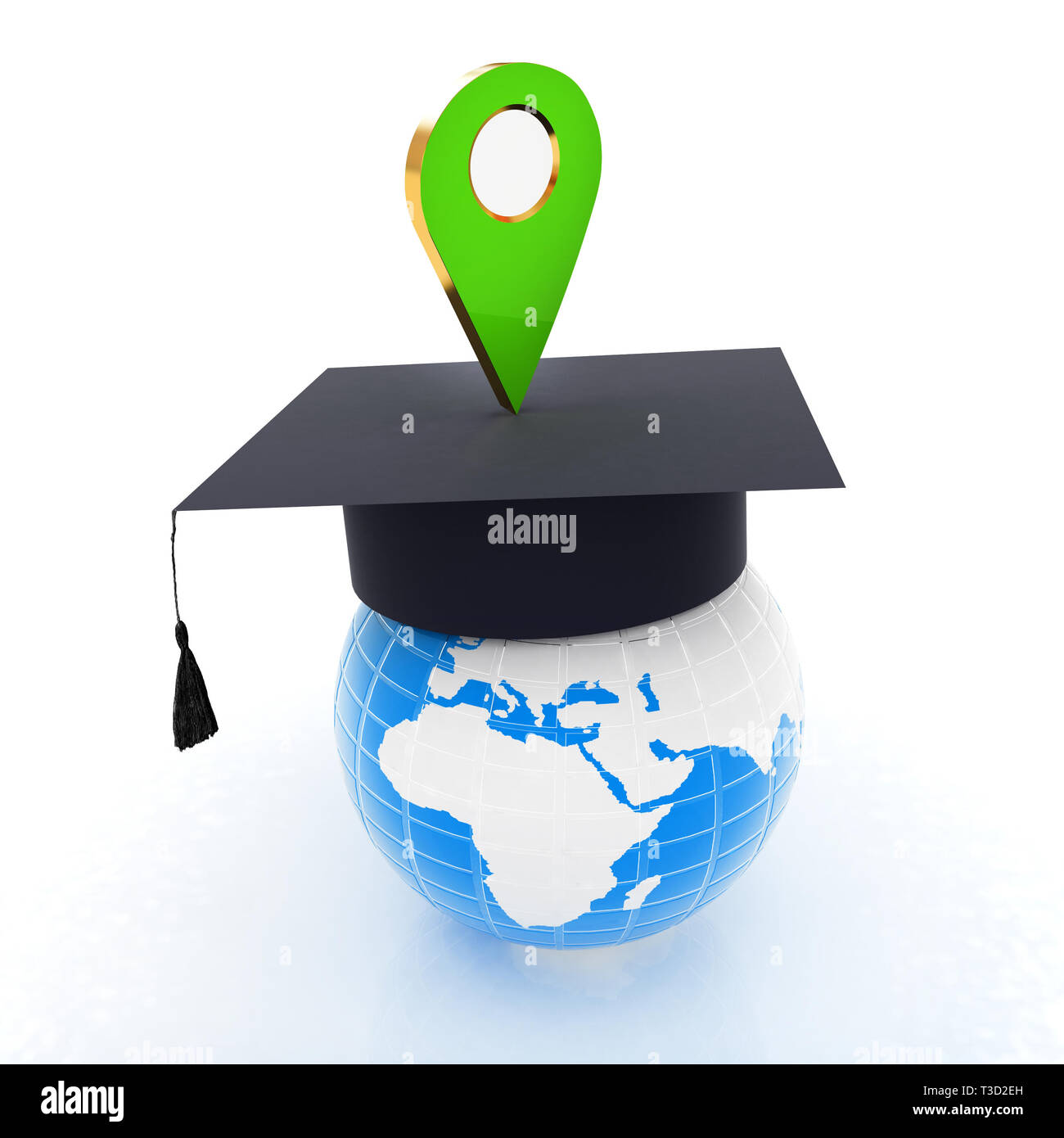 Geo pin with graduation hat on white. School sign, geolocation and ...