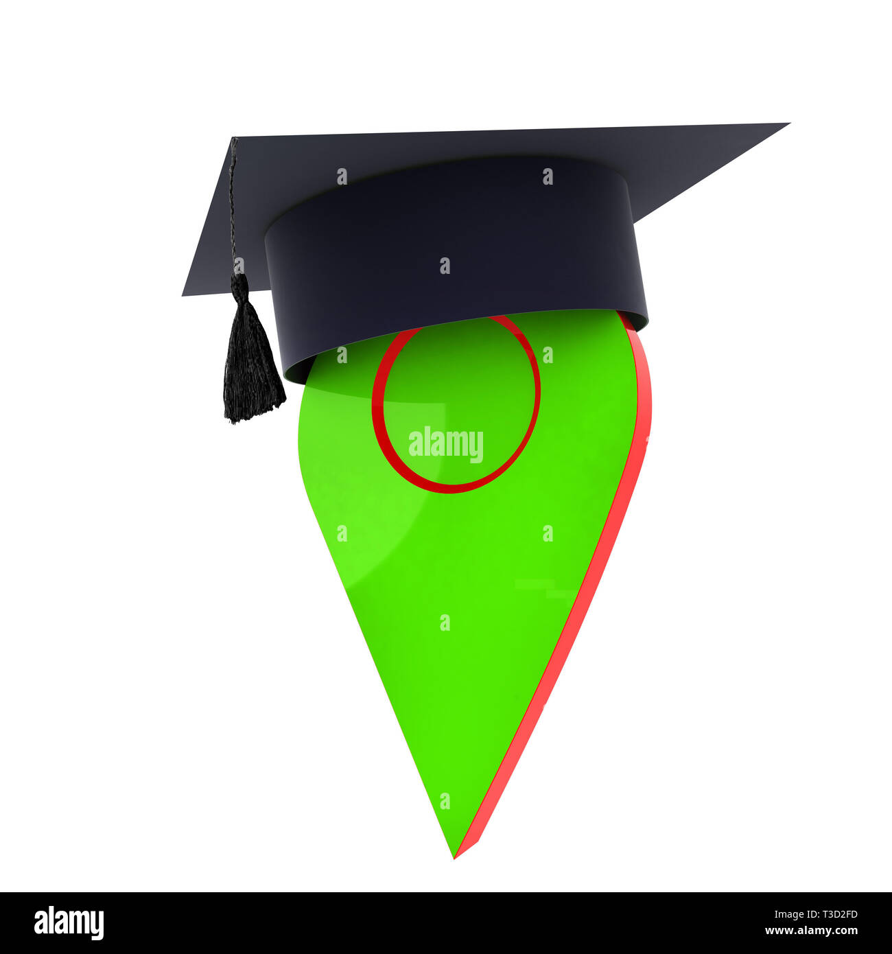 Geo pin with graduation hat on white. School sign, geolocation and ...